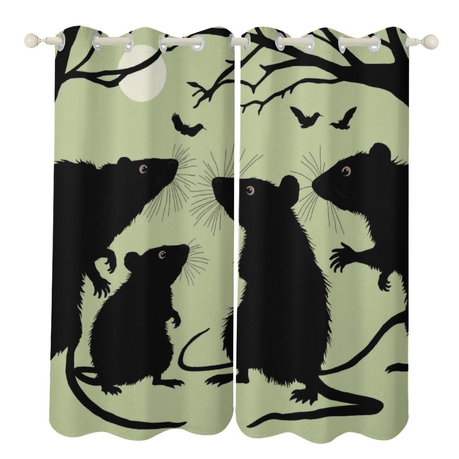 2 Panels Silhouette Rat Family Moon Curtains for Bedroom Living Room ...