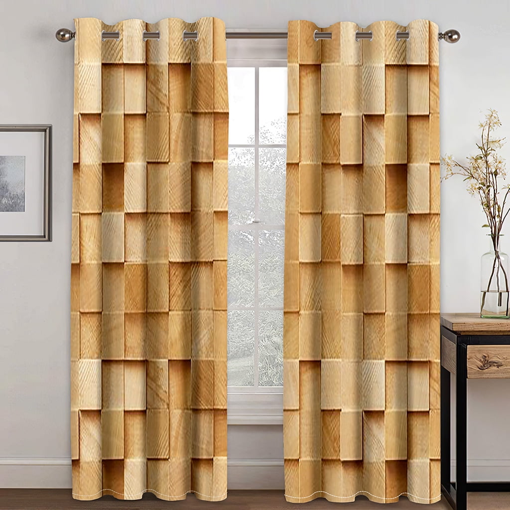 2 Panels Silver Geometry Square Black & White Curtains Red Blue Living ...