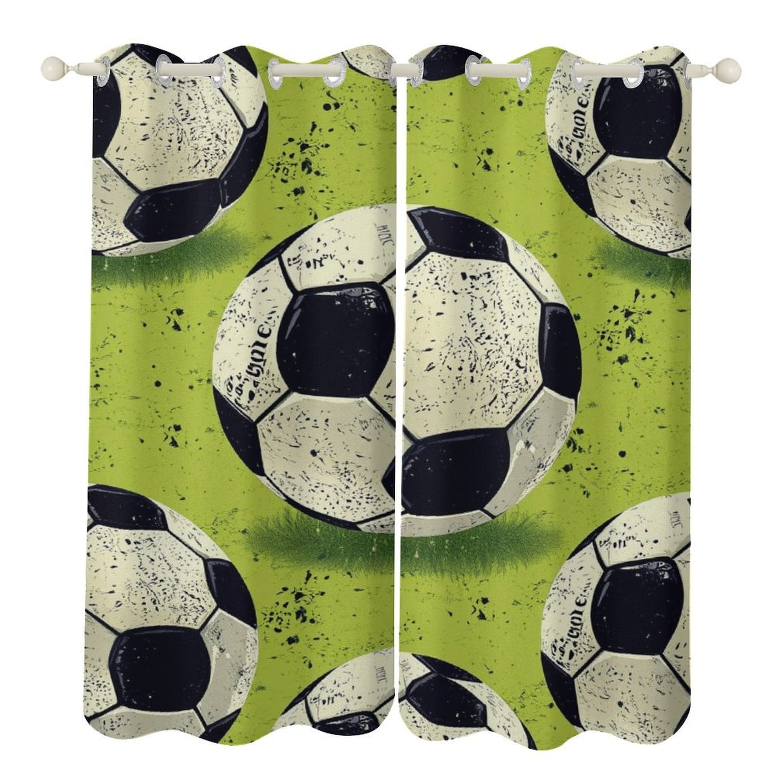 2 Panels Soccer Ball Pattern Curtains for Bedroom Living Room Drapes ...