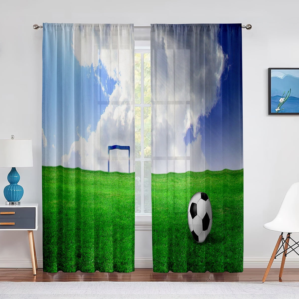 2 Panels Soccer Spherical Football Ball Colorful Art Curtain for Living ...