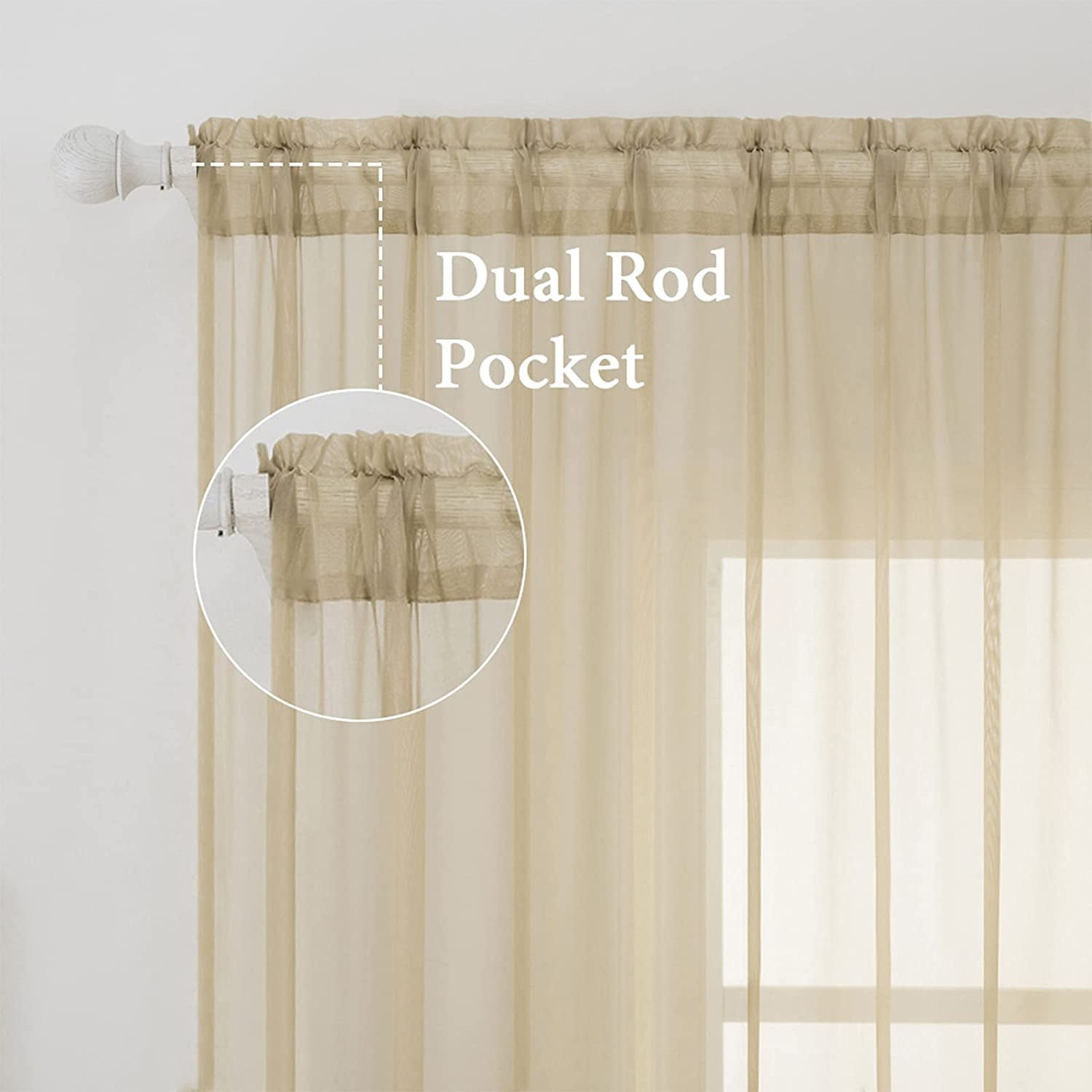 2 Panels Solid Color Sheer Window Curtains Elegant Window Voile Panels ...
