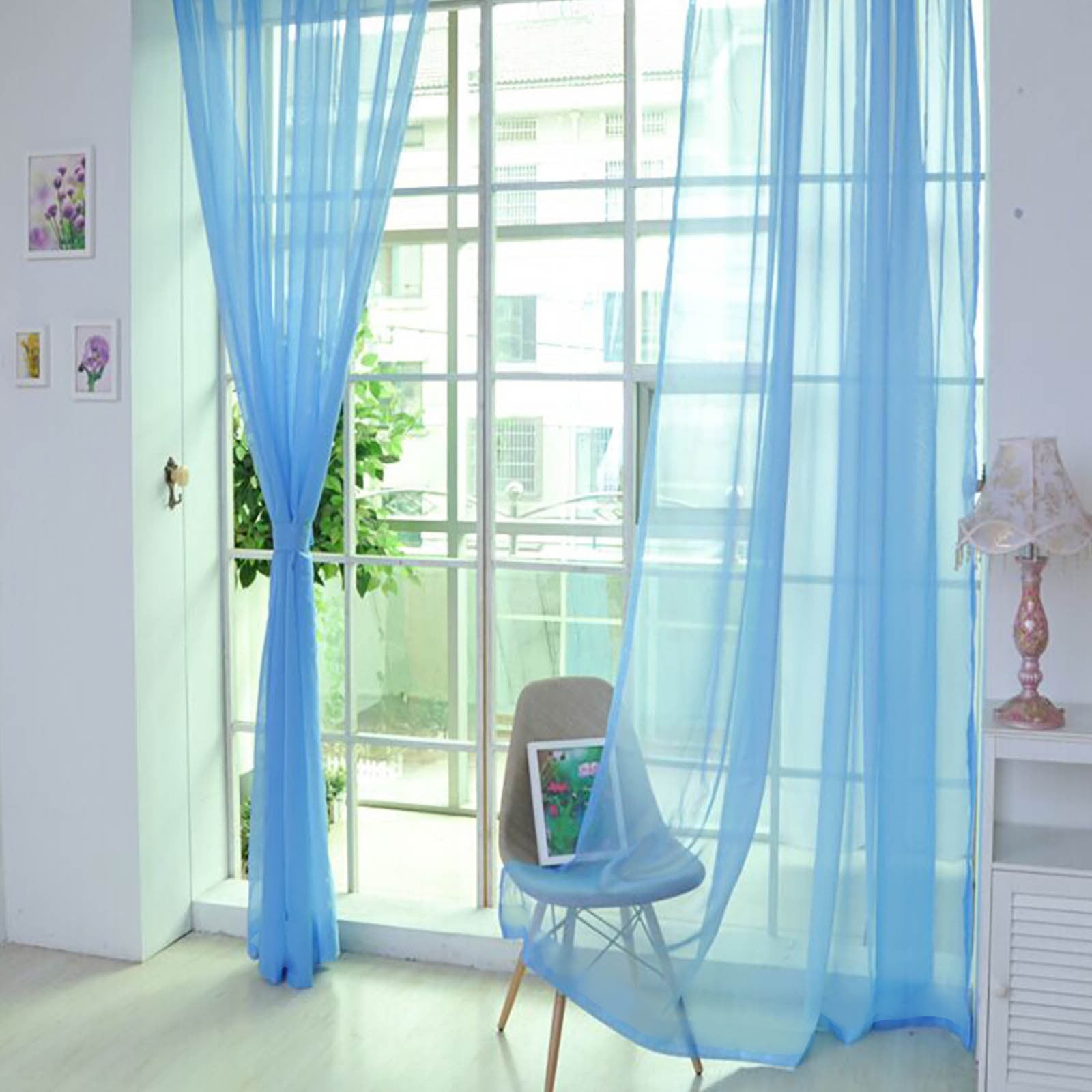 2 Panels Solid Color Sheer Window Curtains Elegant Window Voile Panels ...