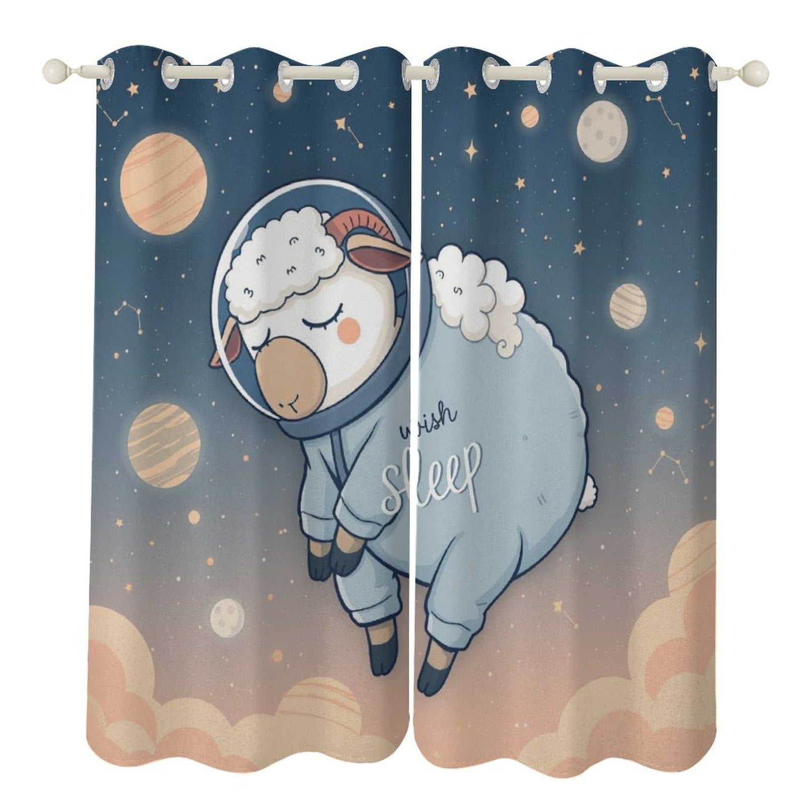 2 Panels Space Sheep Sleeping Soundly Curtains for Bedroom Living Room ...