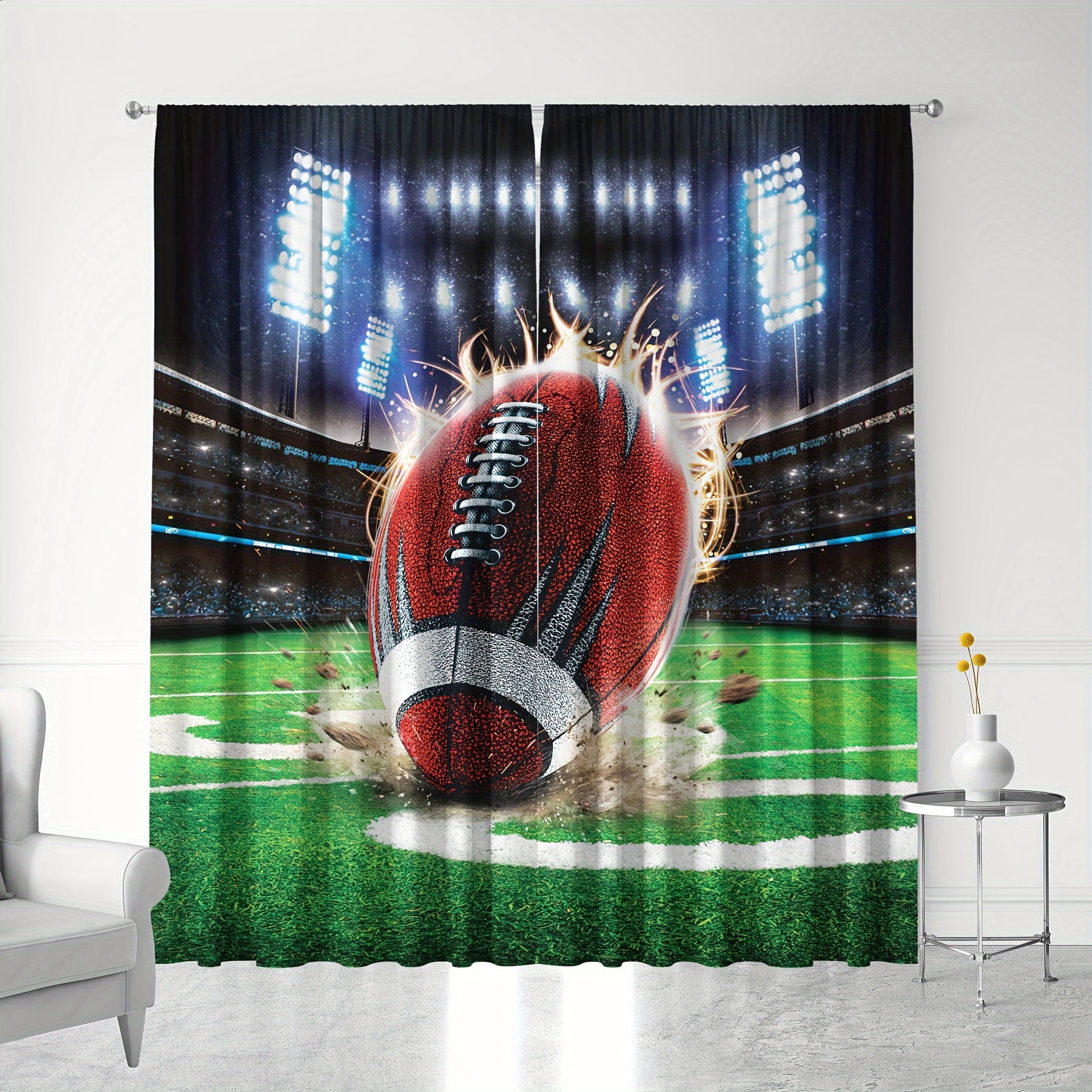 2 Panels Sports Curtains Rod Pocket Abstract Flame Basketball Theme ...