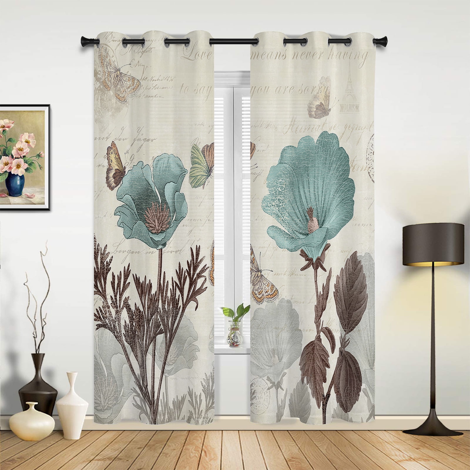 2 Panels Spring Poppy Flower Plant Curtains for Bedroom Living Room ...