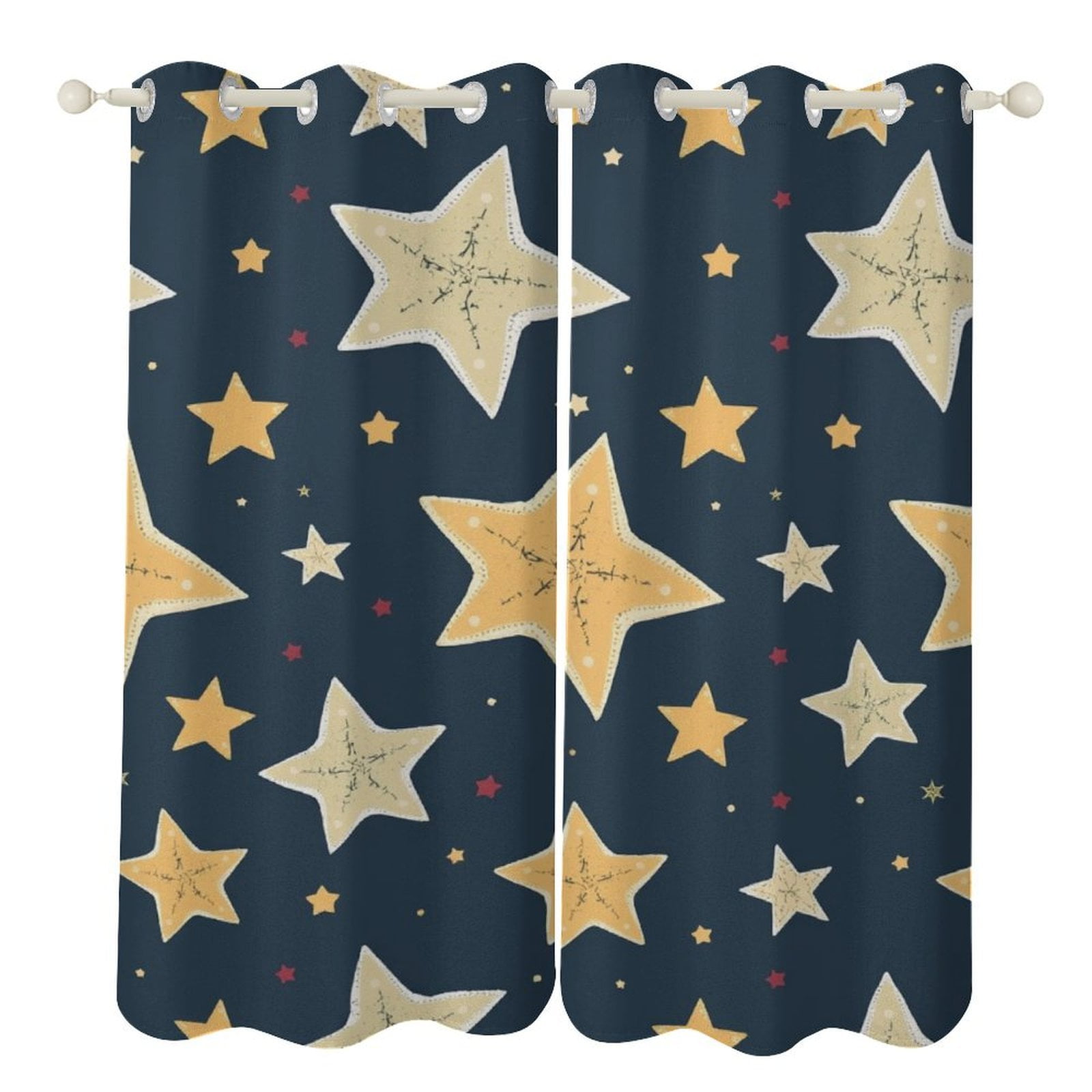 2 Panels Starry Night Pattern Curtains for Bedroom Living Room Drapes ...