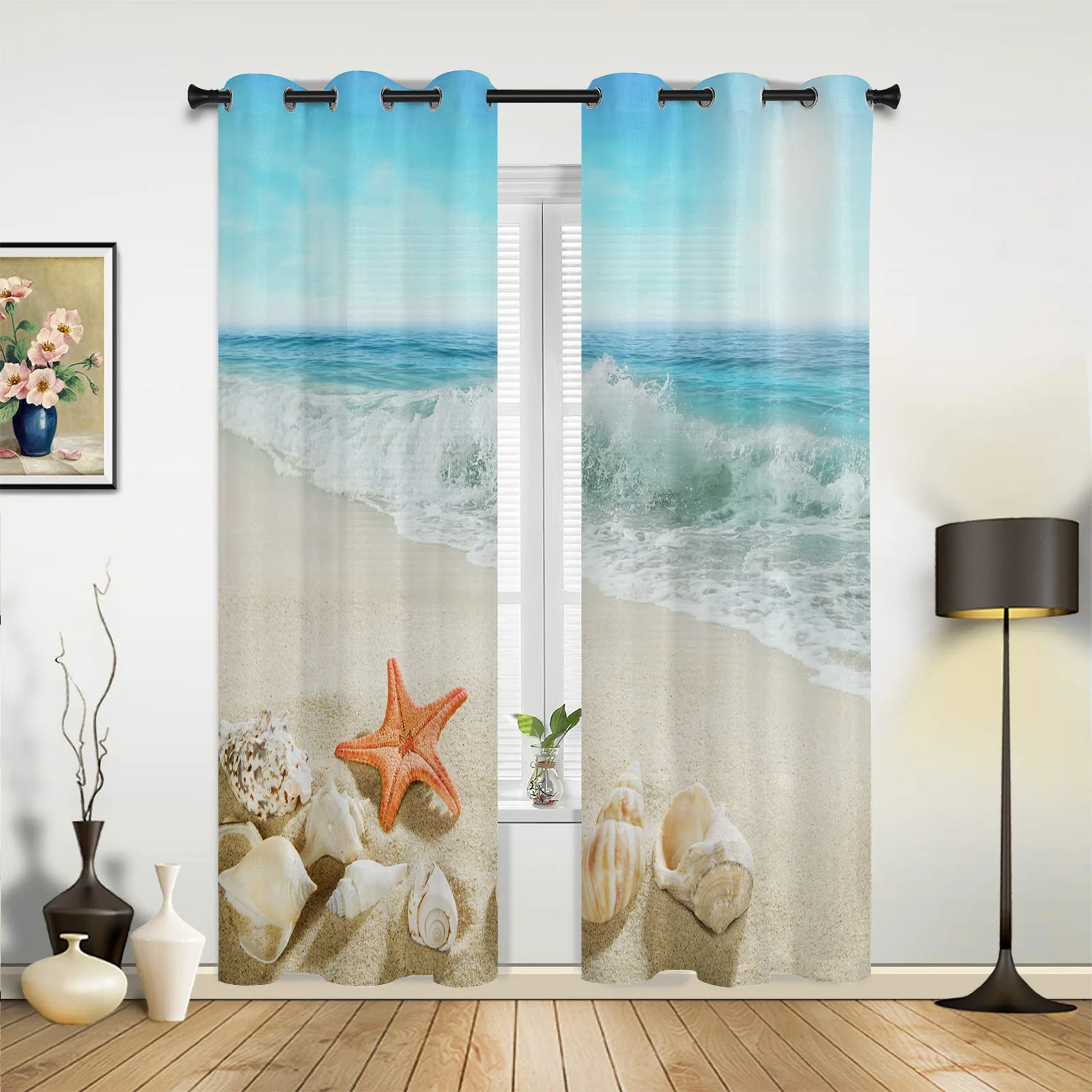 2 Panels Sunset Beach Palm Tree Hall Curtains For Living Room Kitchen ...