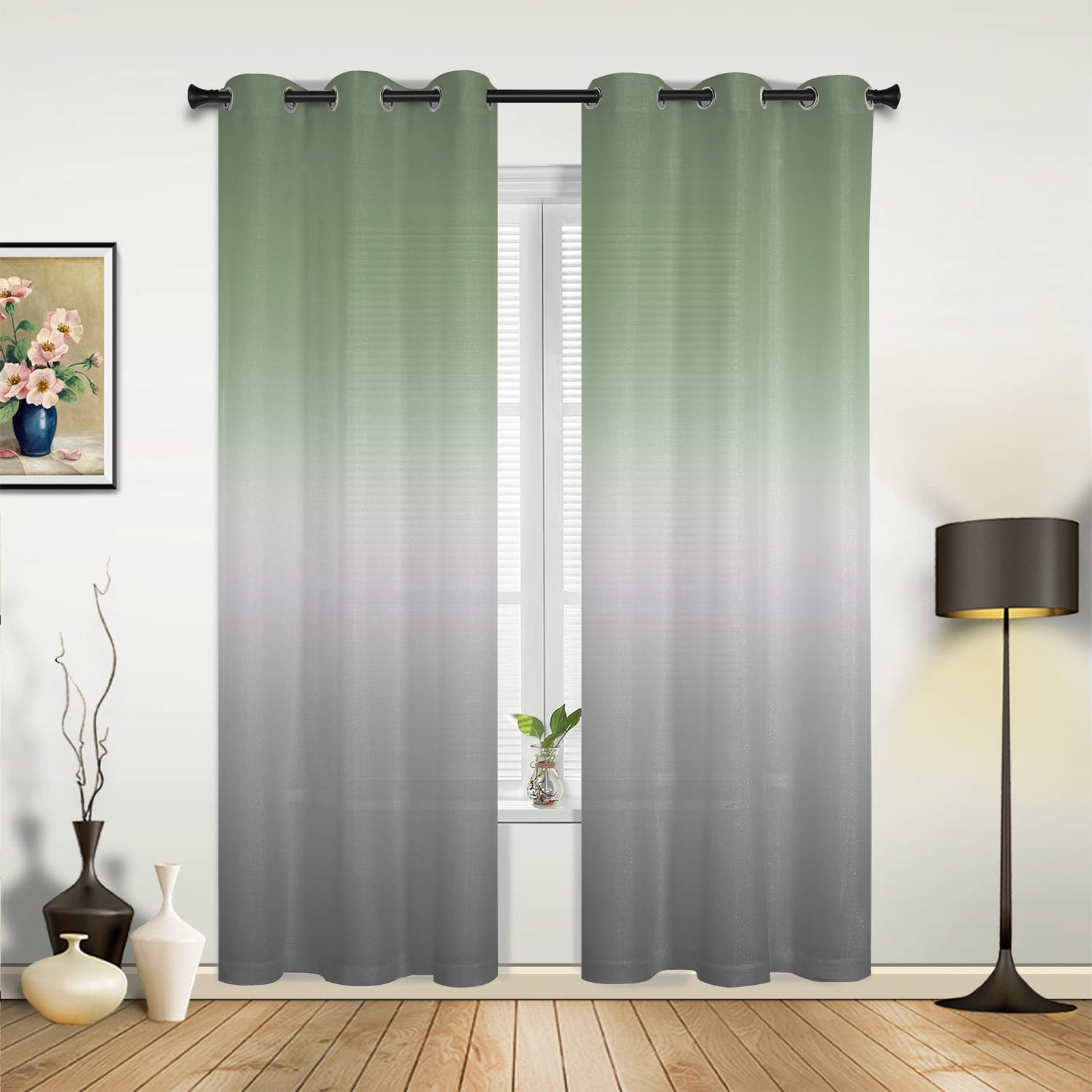 2 Panels Teal Green Khaki Gradient Curtains for Bedroom Living Room ...