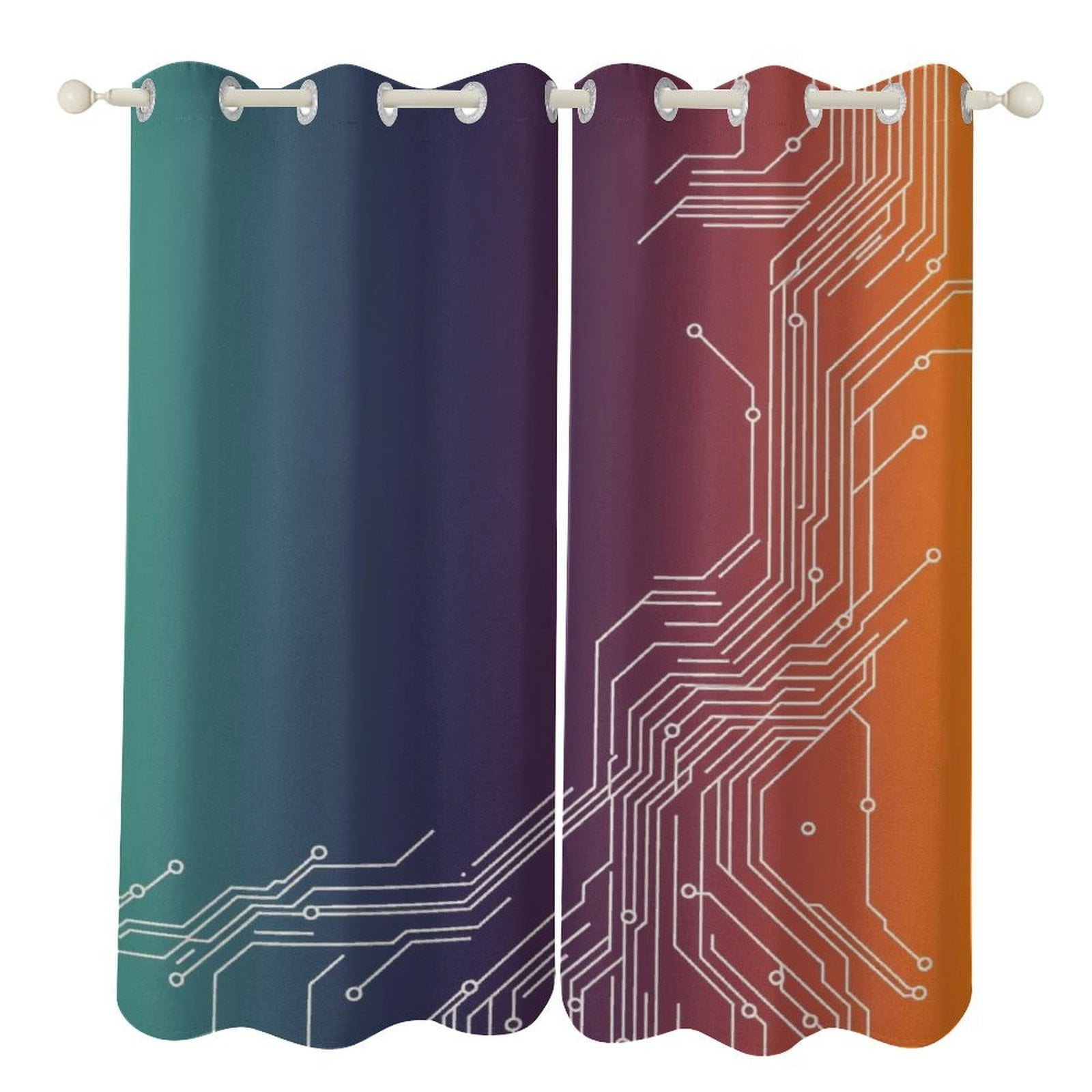 2 Panels Tech Circuit Background Curtains for Bedroom Living Room ...