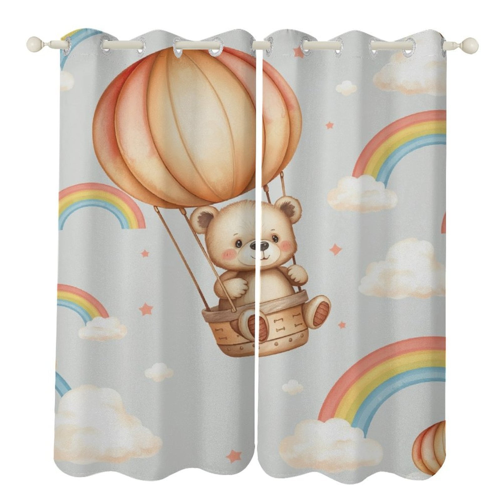 2 Panels Teddy Bear Hot Air Balloon Curtains for Bedroom Living Room ...