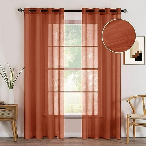 2 Panels Terracotta Semi Sheer Window Curtains Elegant Grommet Top ...