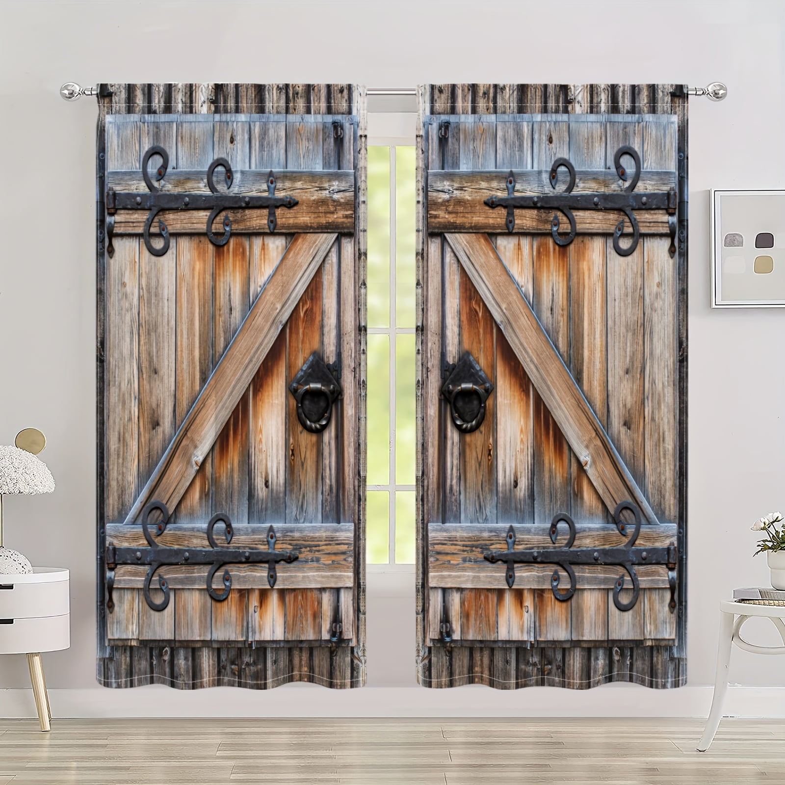 2 Panels Traditional Rustic West Wooden Door Curtains For Living Room ...