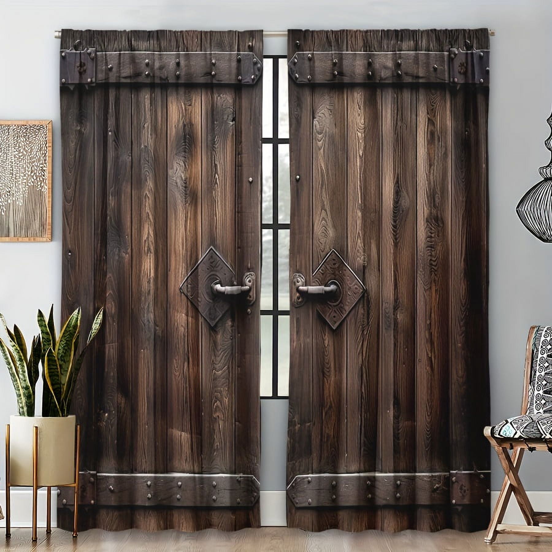 2 Panels Traditional Rustic West Wooden Door Curtains For Living Room ...