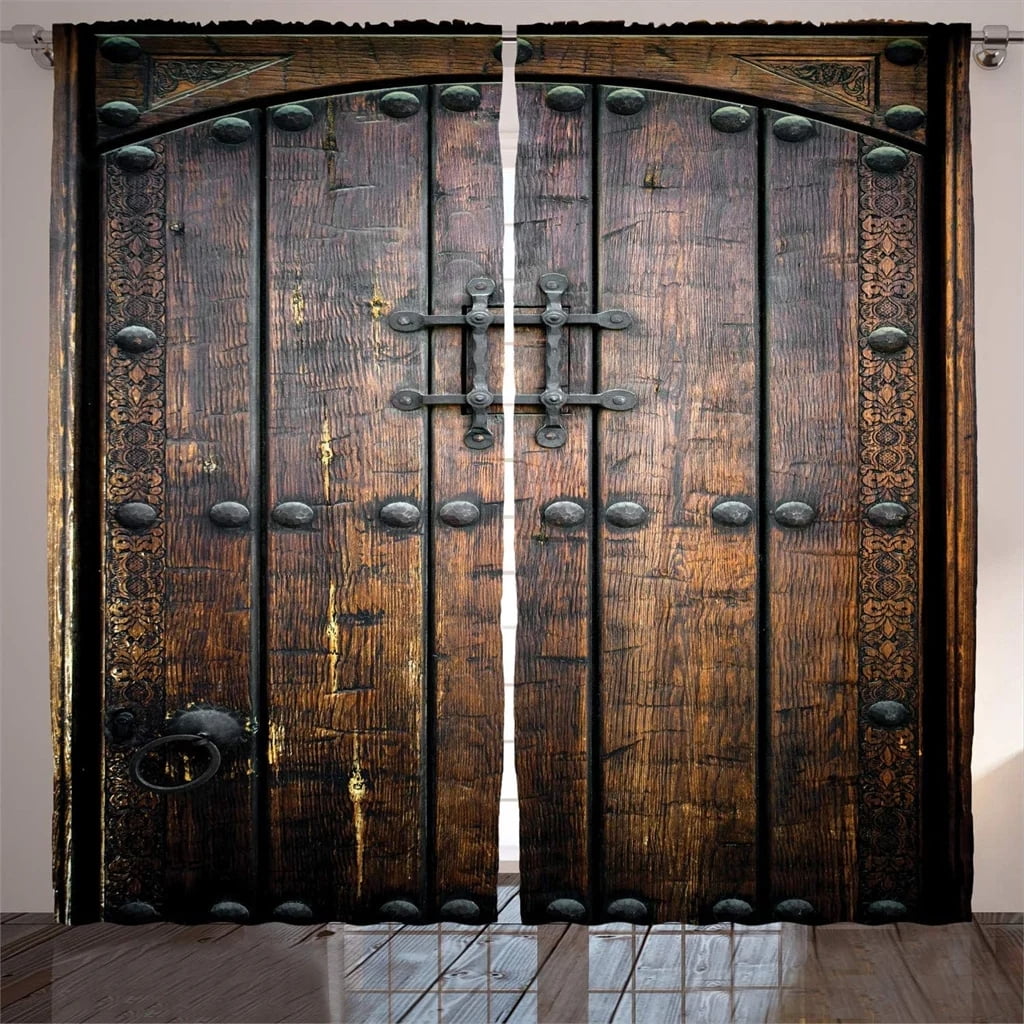 2 Panels Traditional Rustic West Wooden Door Curtains For Living Room ...