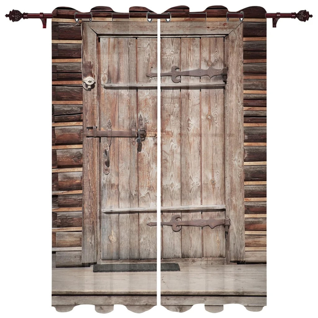 2 Panels Traditional Rustic West Wooden Door Curtains For Living Room ...