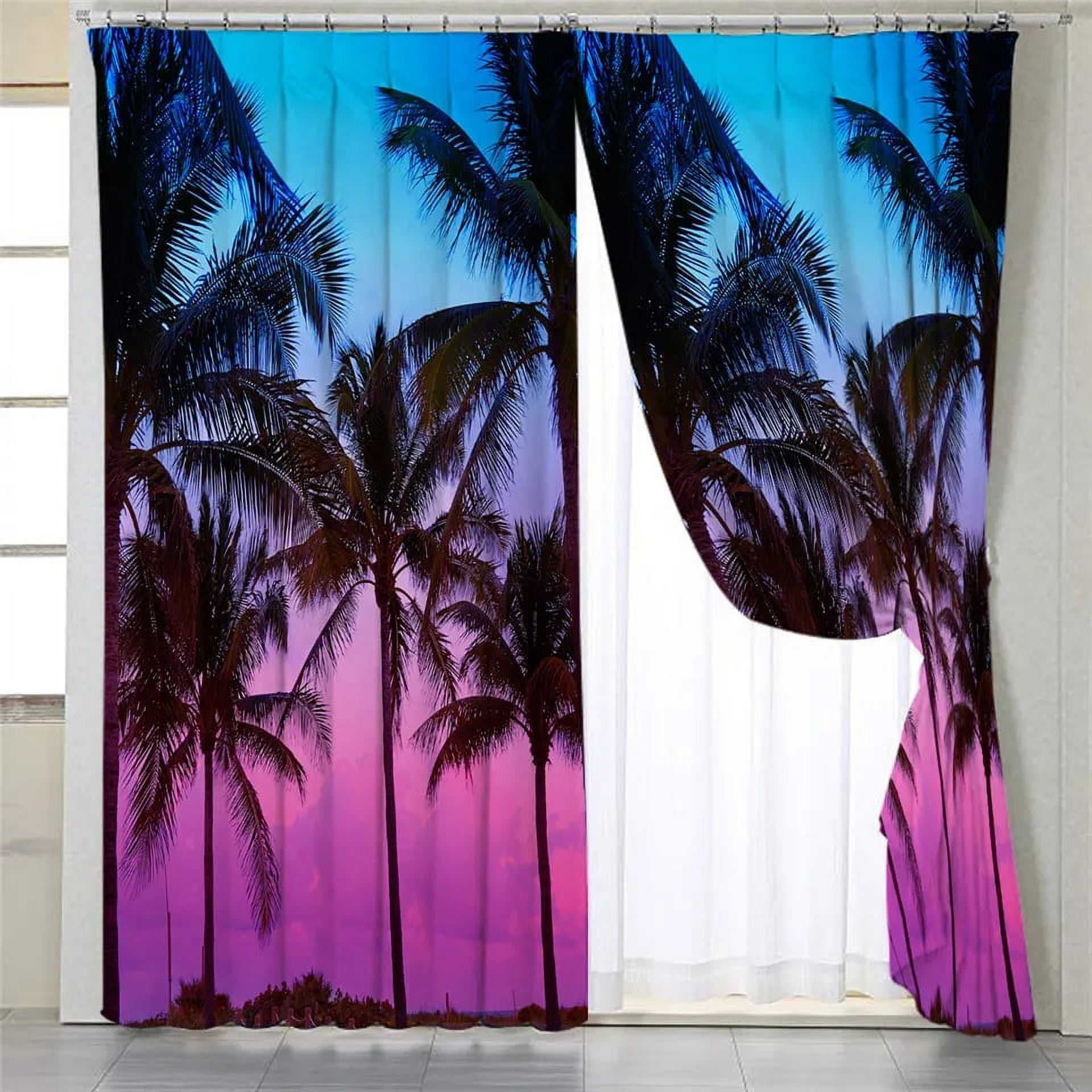 2 Panels Tropical Plants Palm Coconut Tree curtains Sunset Curtains for ...