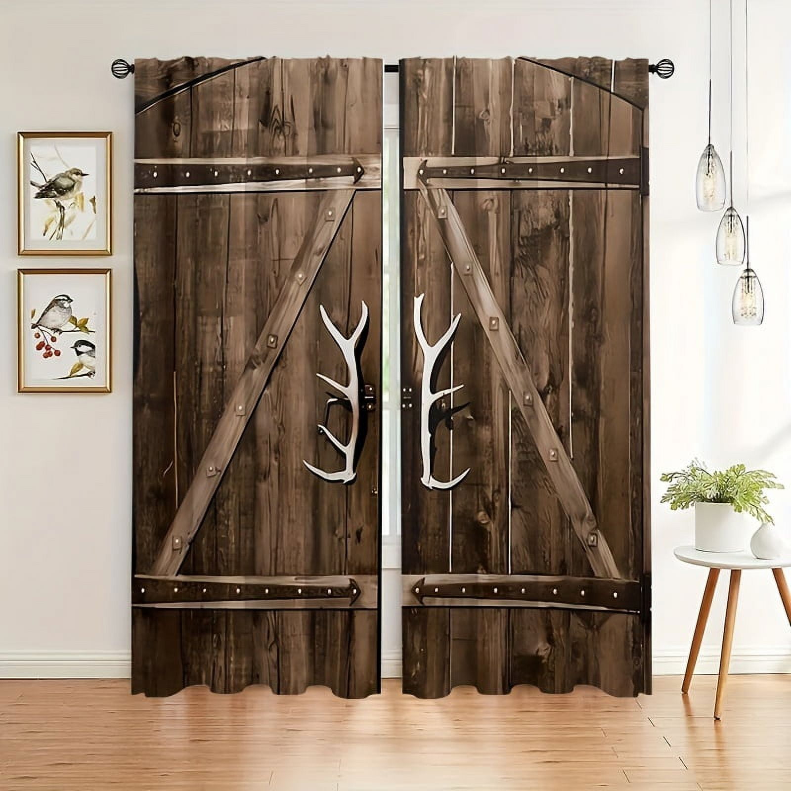 2 Panels Vintage Wooden Door Pattern Printed Curtains for Living Room ...
