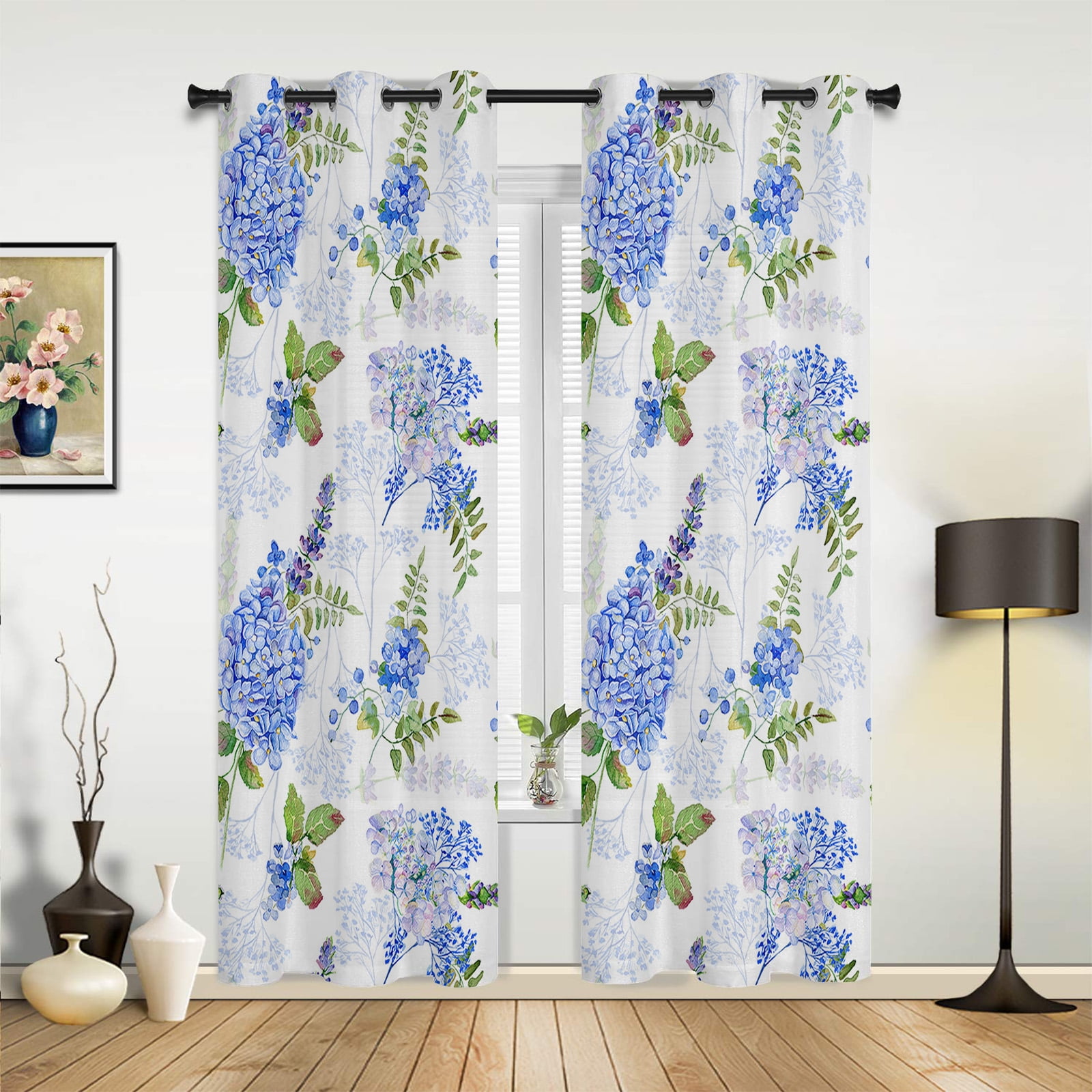 2 Panels Watercolor Hydrangea Leaves Flower Curtains for Bedroom Living ...