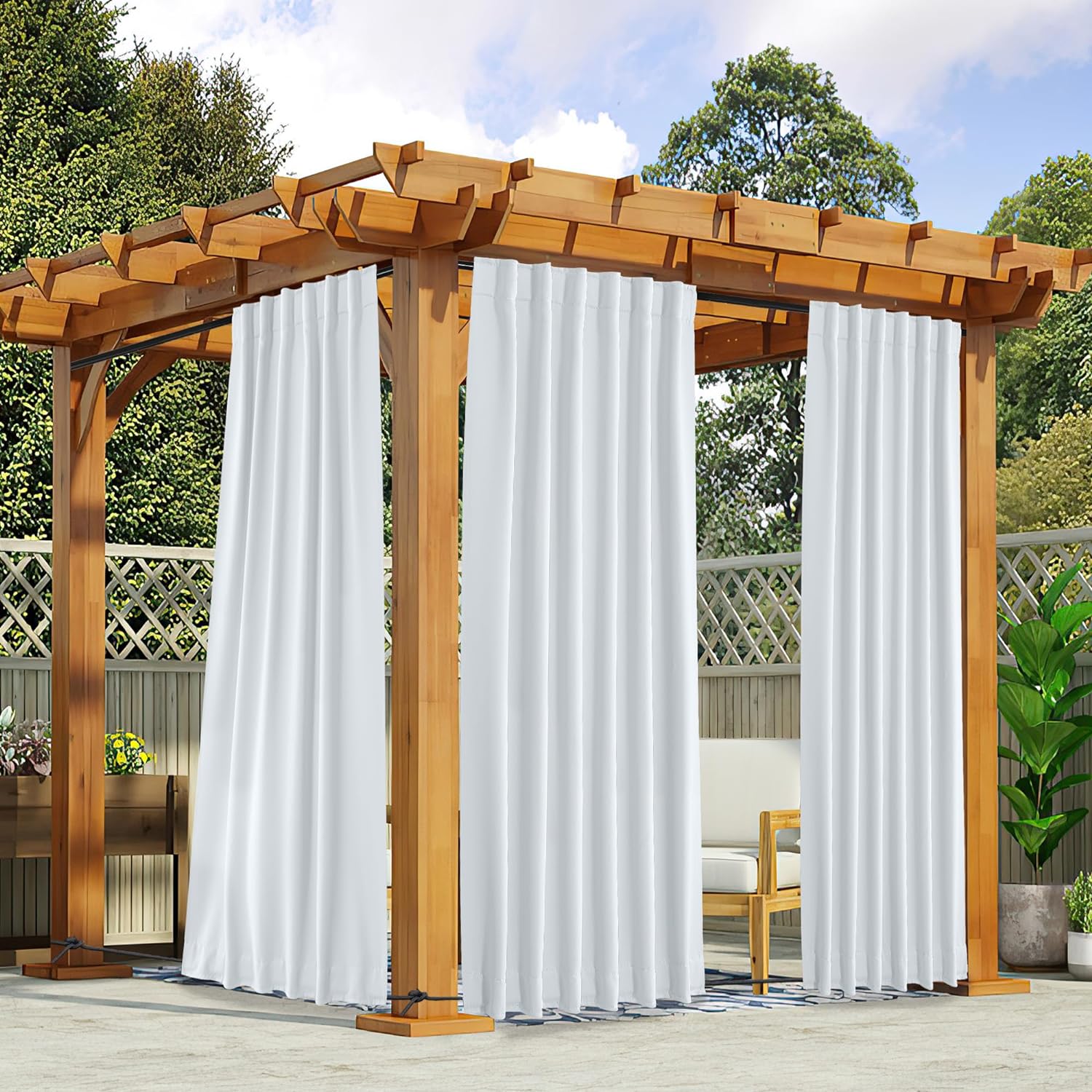 2 Panels Waterproof Outdoor Curtains Fixed Pocket & Back Tab on Top ...