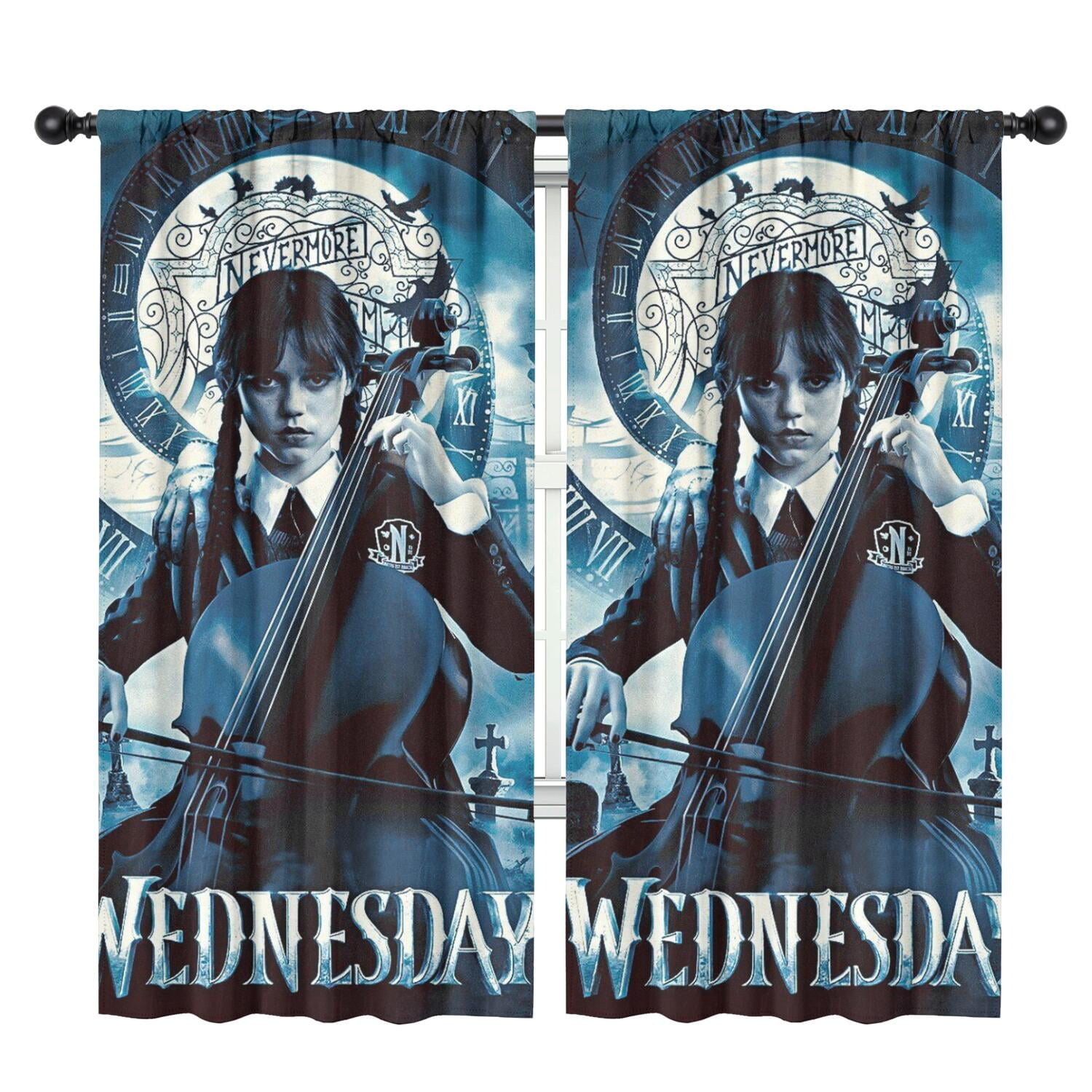 2 Panels Wednesday Girl Print Pattern Nursery Curtains Boys Girls Kids ...