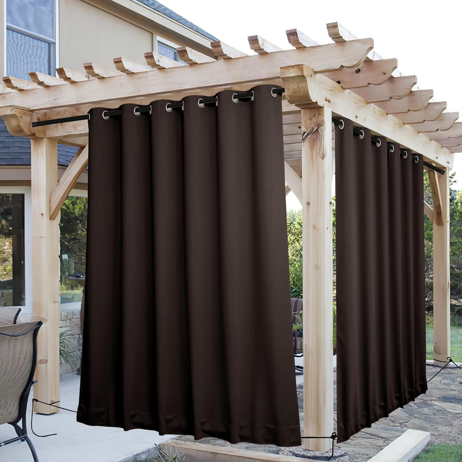 2 Panels Weighted Blackout Outdoor Curtains for Patio Waterproof, Top ...
