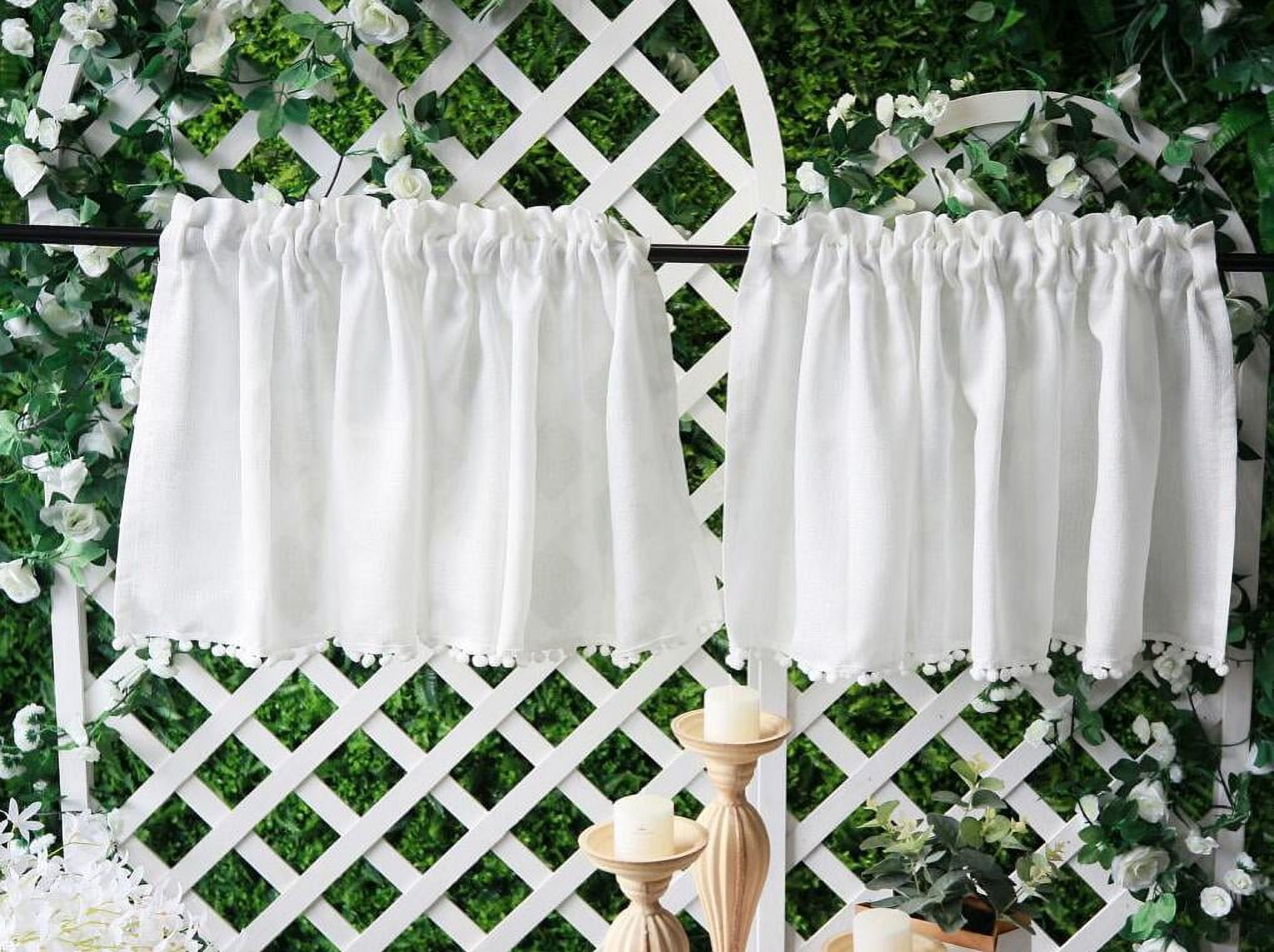 2 Panels White Lace Half Curtains Sheer Drapes for Kitchen Windows ...