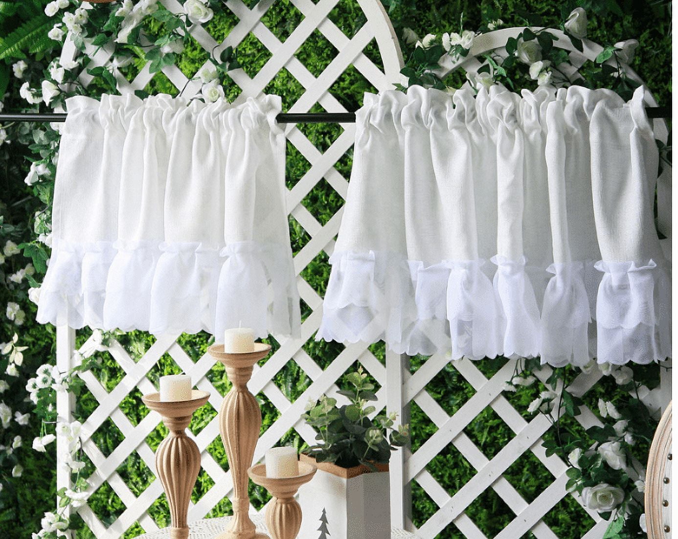 2 Panels White Lace Short Curtains Sheer Valance Drapes for Kitchen ...
