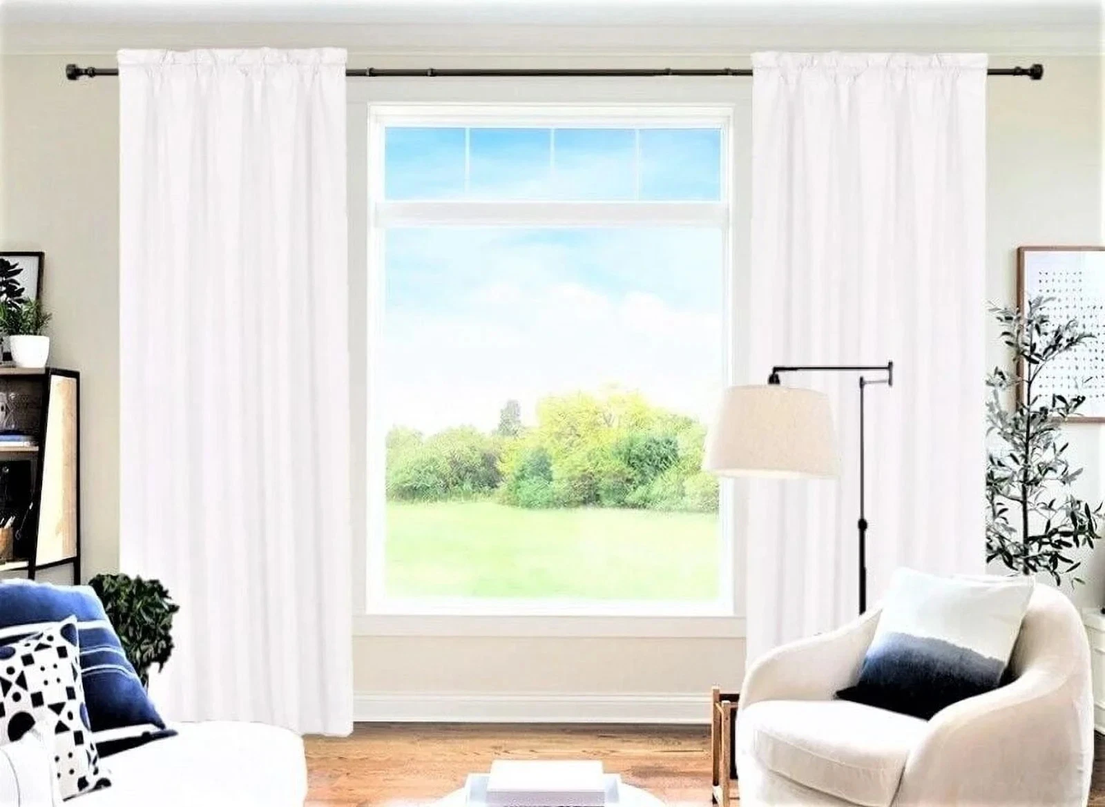 2 Panels White Solid Blackout Thermal Rod Pocket Foam Lined Window ...
