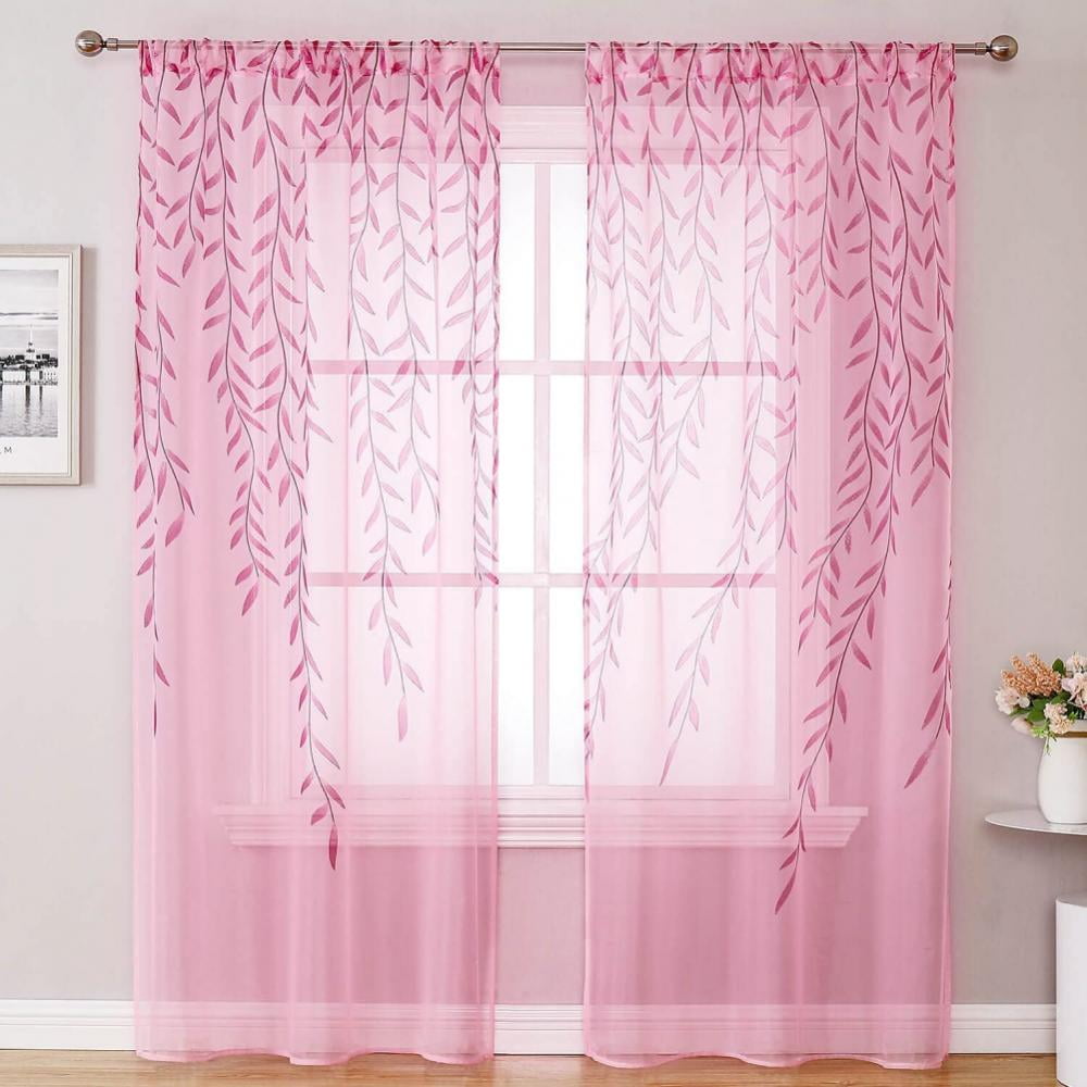 2 Panels Wicker Leaves Curtains Kitchen Decor Sheer Curtains for Small ...