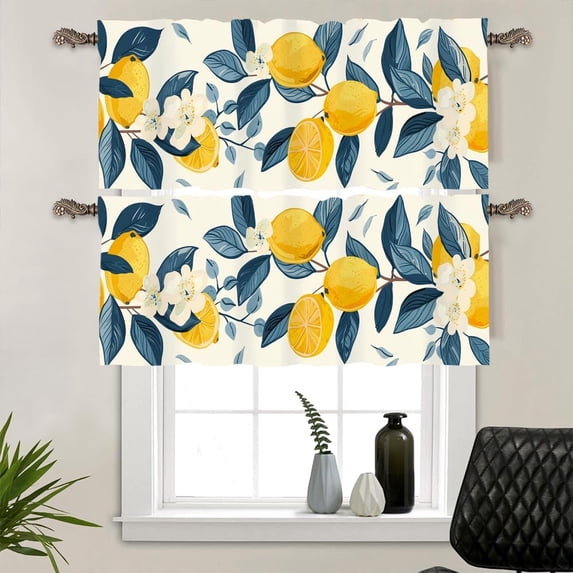 2 Panels Yellow Lemon Floral Window Valances, Fruit Leaf Nature Window ...