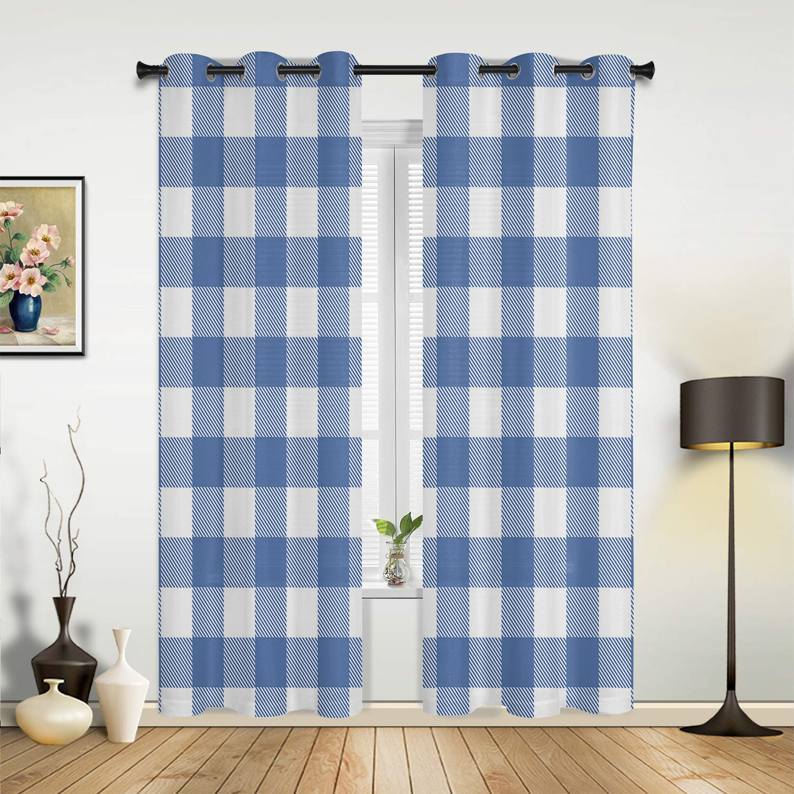2 Panels Yellow White Plaid Curtains for Bedroom Living Room Drapes ...