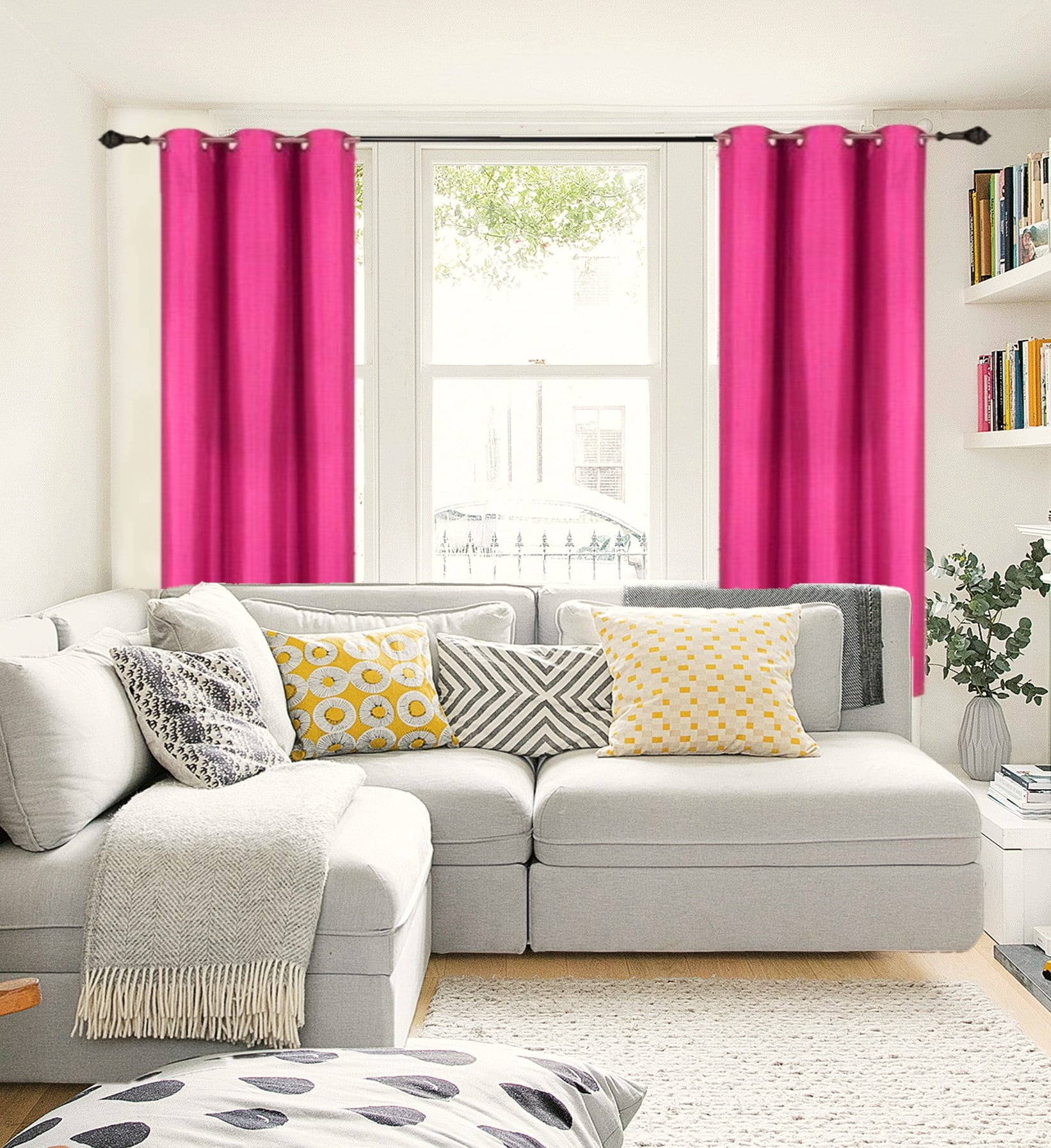 2 Panels solid thermal foam lined blackout heavy thick window curtain ...