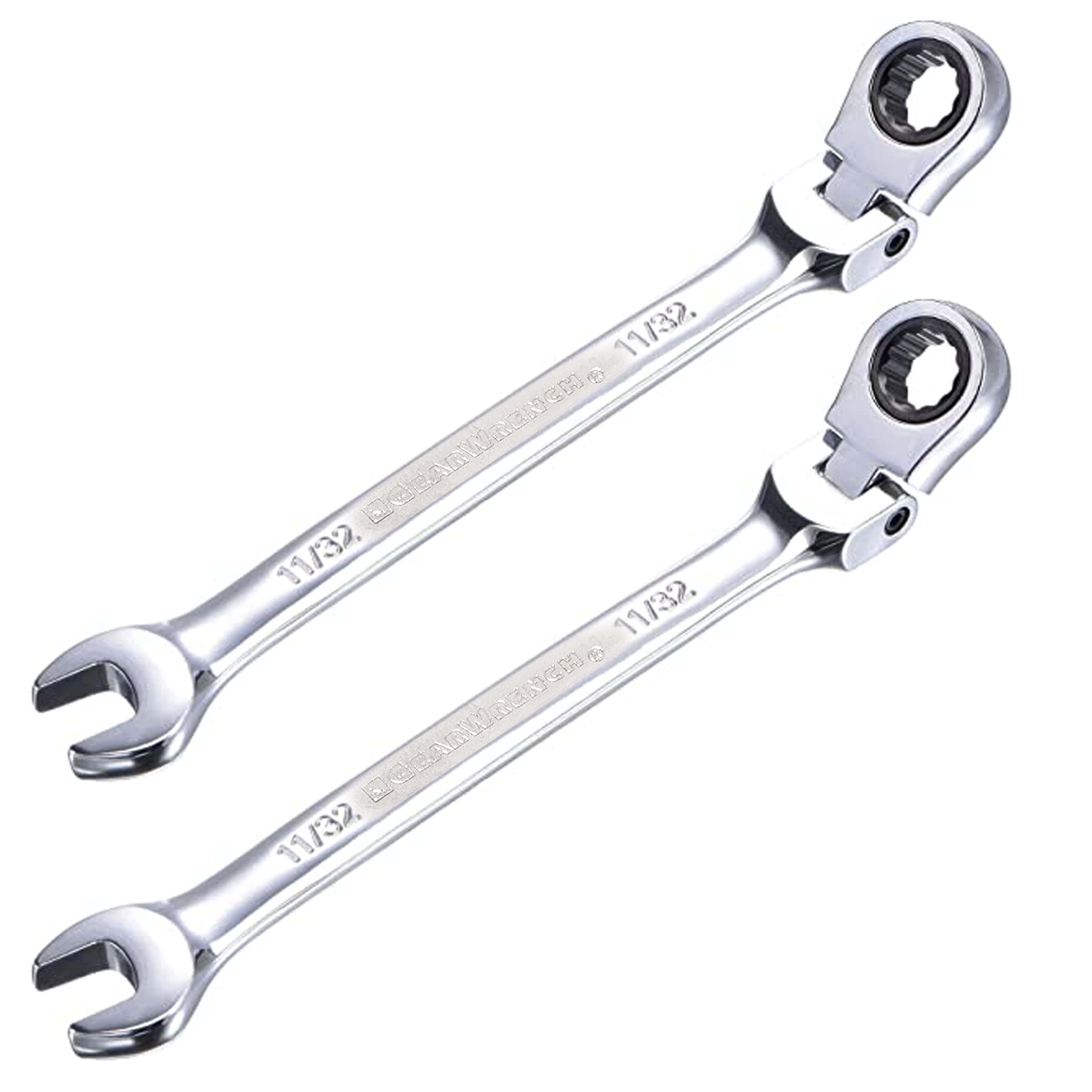 2 Pc 11/32" Flex Head Combination Ratcheting Wrench Flexible Ratchet ...