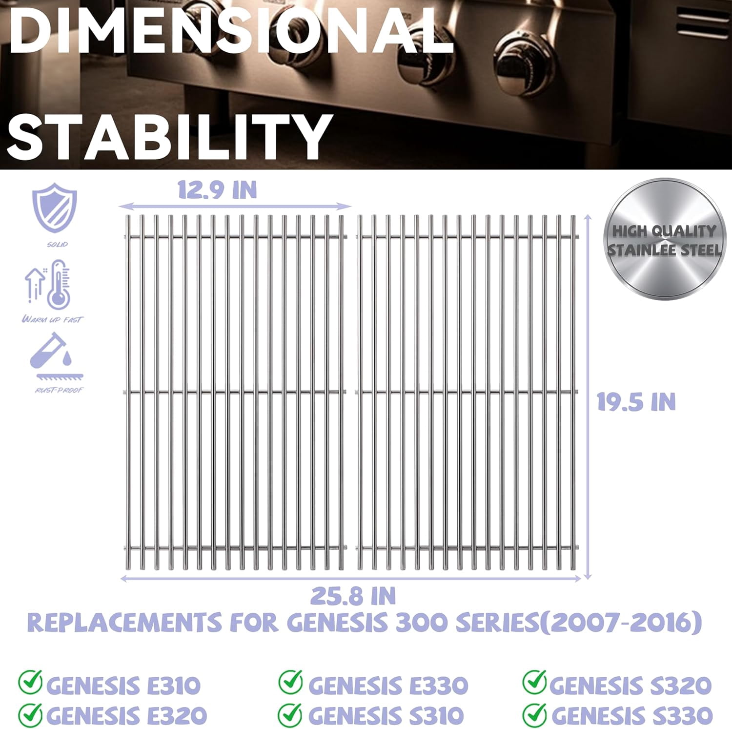 2 Pc 19.5" Stainless Steel Cooking Grates for 300 Series, E310 E320 ...