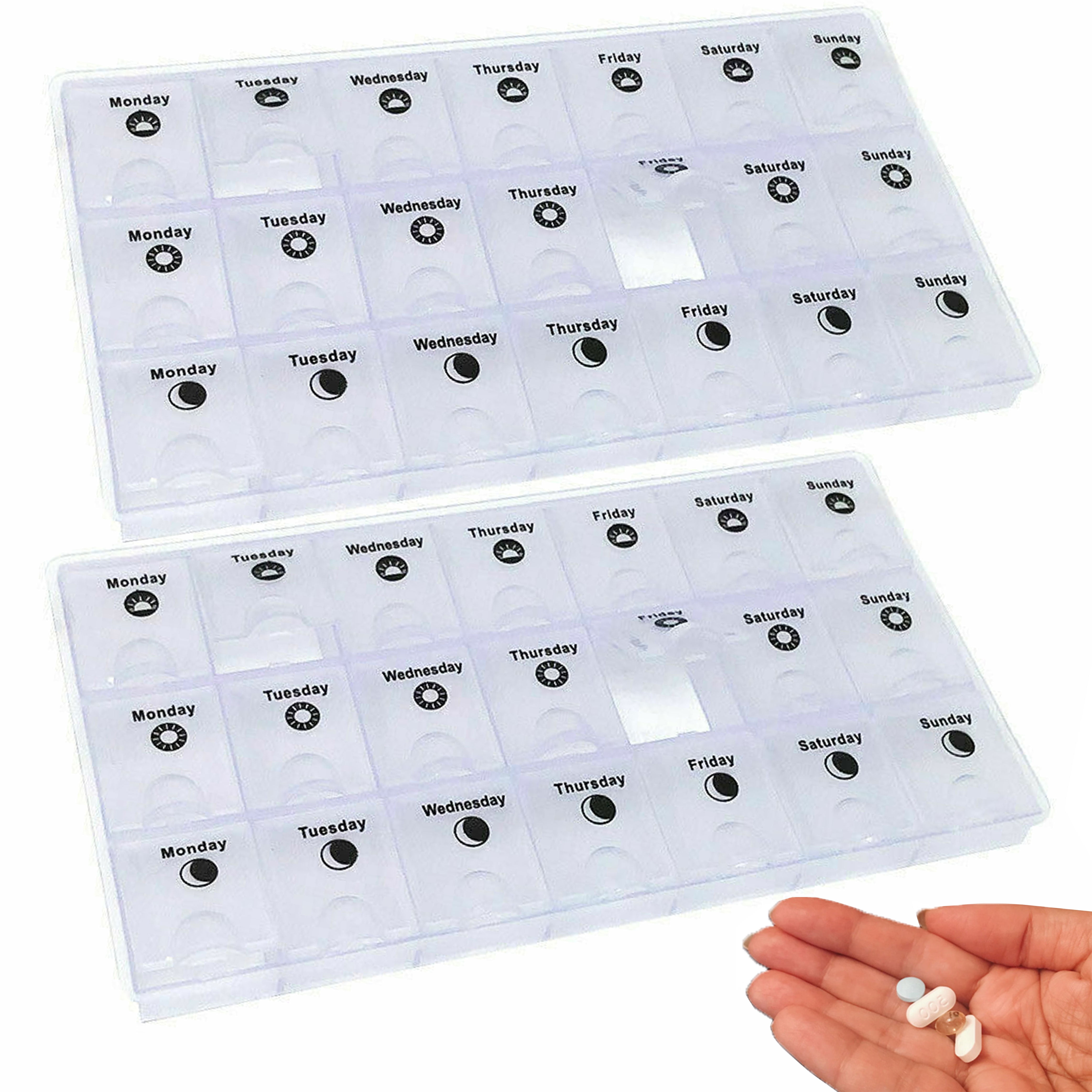 2 Pc 7 Day Pill Organizer Daily Am Noon Pm Medicine Tablet Holder ...
