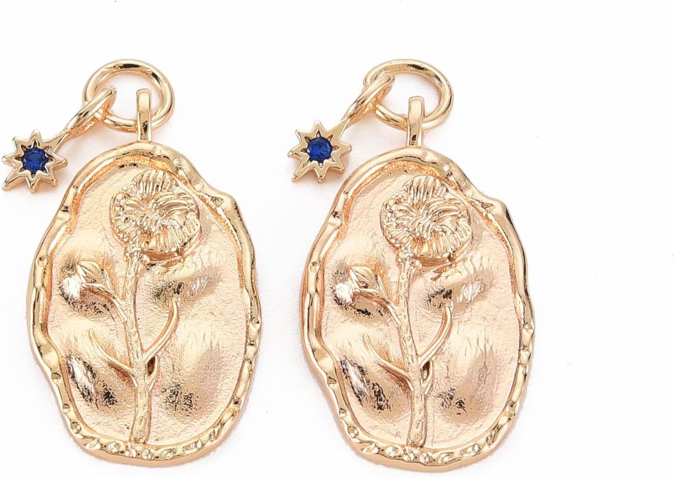 2 Pc Birth Flower Pendant Charms Brass Capri Blue Rhinestone Pendants ...