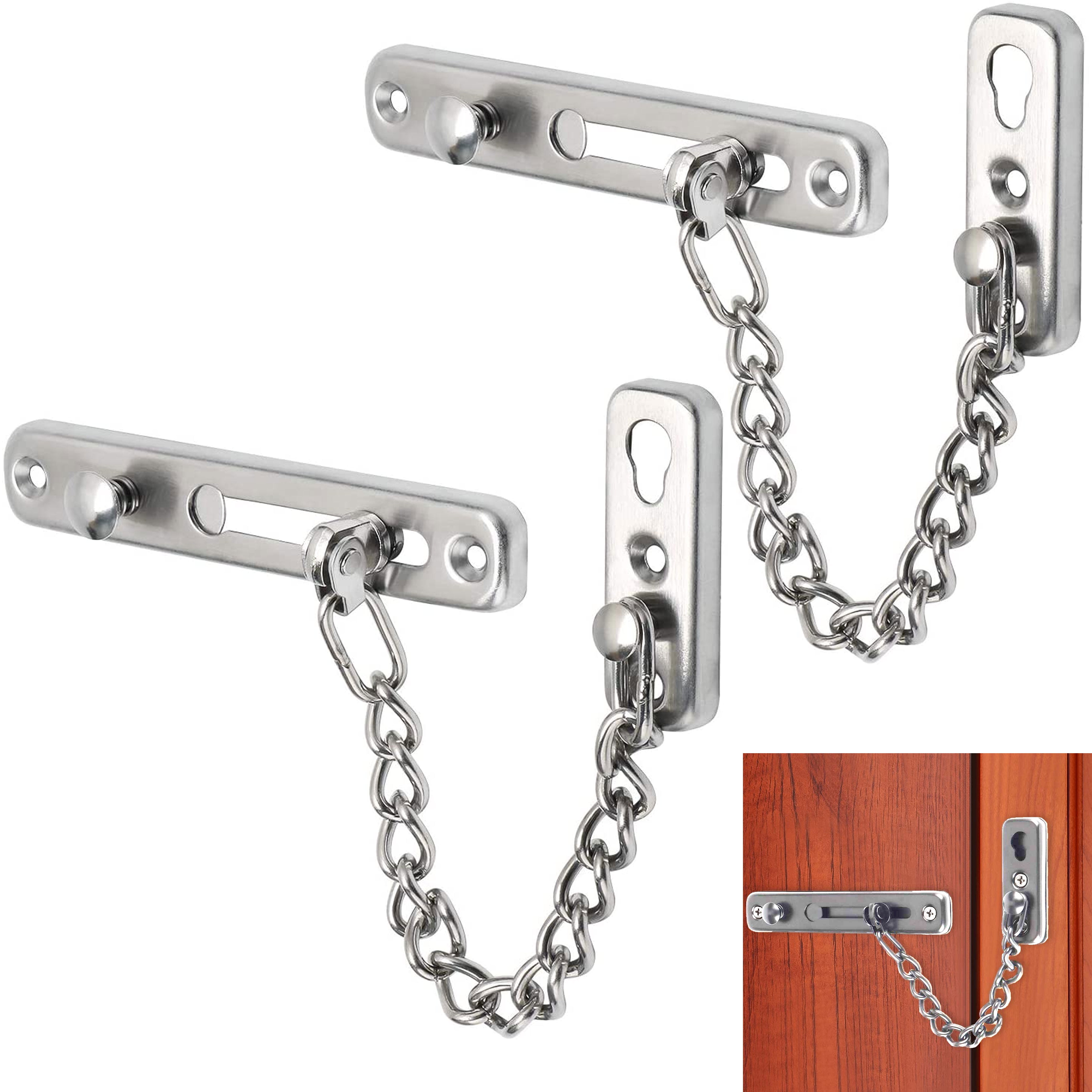 2 Pc Bolt Entry Security Door Chain Guard Latch Steel Slide Lock Home ...