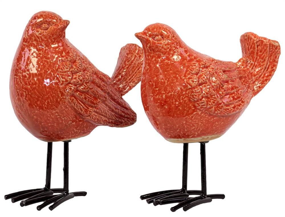 2-Pc Ceramic Bird Set with Black Metal Legs in Gloss Orange - Walmart.com