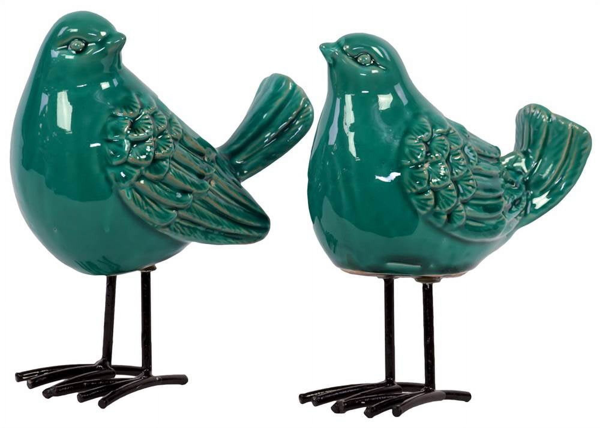 2-Pc Ceramic Bird Set with Black Metal Legs in Gloss Turquoise ...