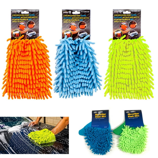 2 Pc Chenille Mitt Cleaning Microfiber Glove Washing Car Wash Dust Home ...
