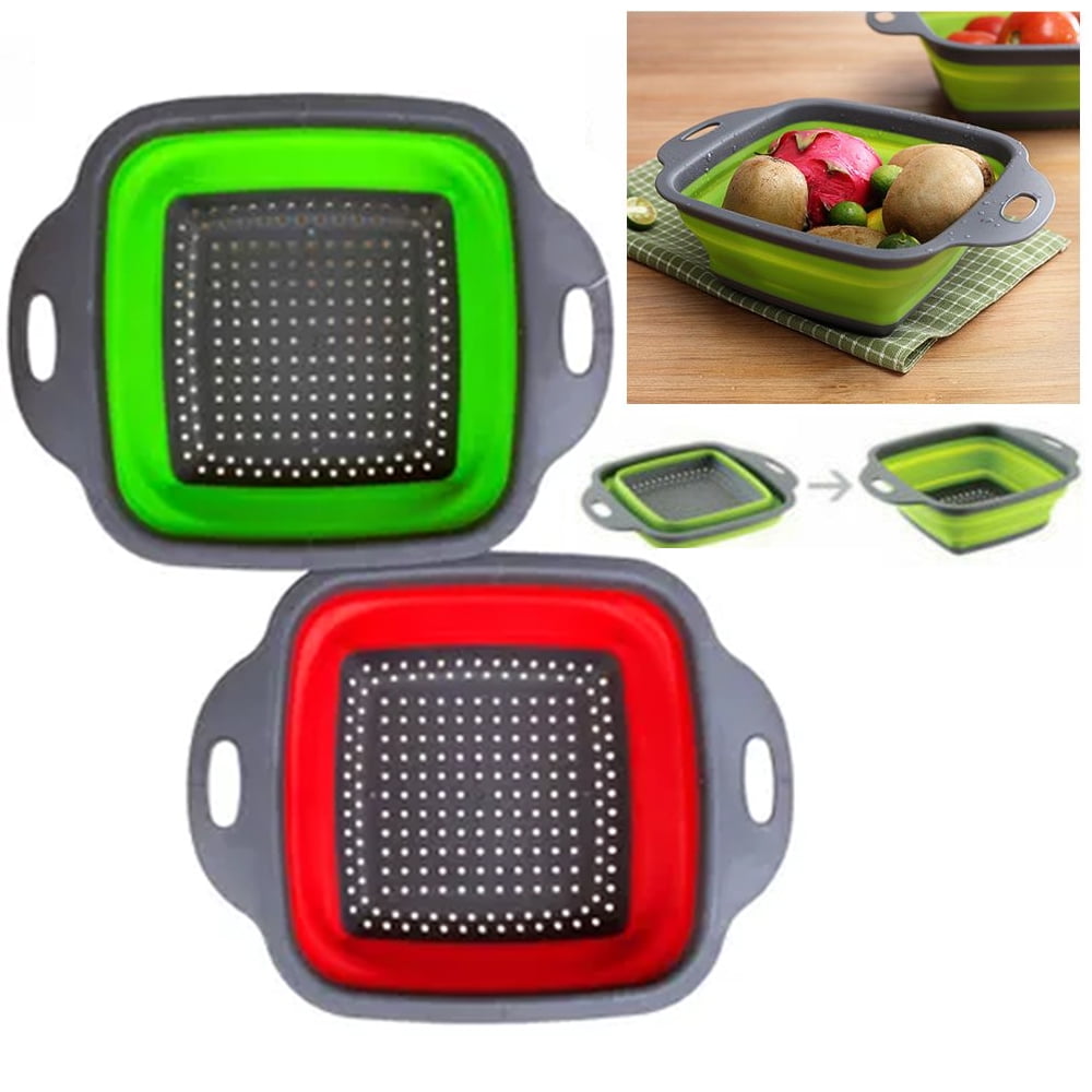 2 Pc Collapsible Kitchen Strainer Colander Folding Wash Pasta Straining ...