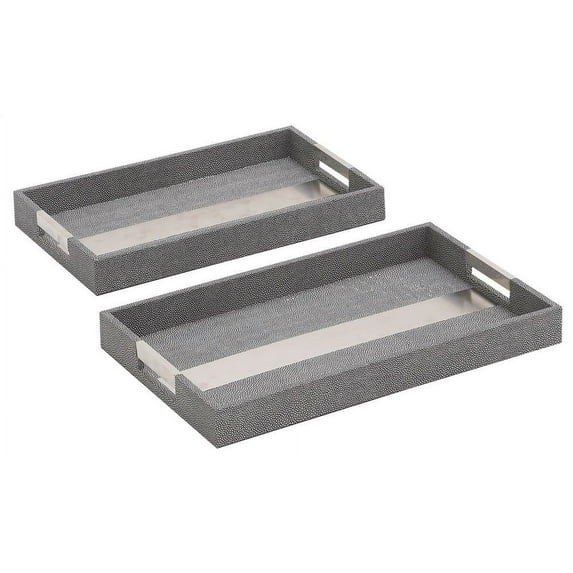 Woodland Imports 2 Piece Customary Wood / Faux Leather Tray - Walmart.com