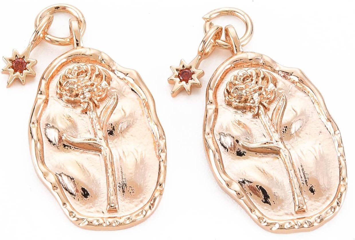 2 Pc Flower Pendant Charms Brass Hyacinth Rhinestone Pendants Birth ...