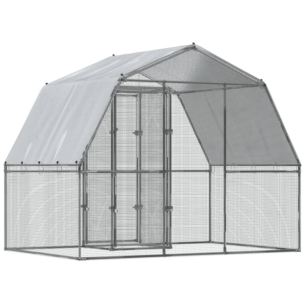 2-Pc Galvanized Steel Chicken Coop with Roof and Lockable Door ...