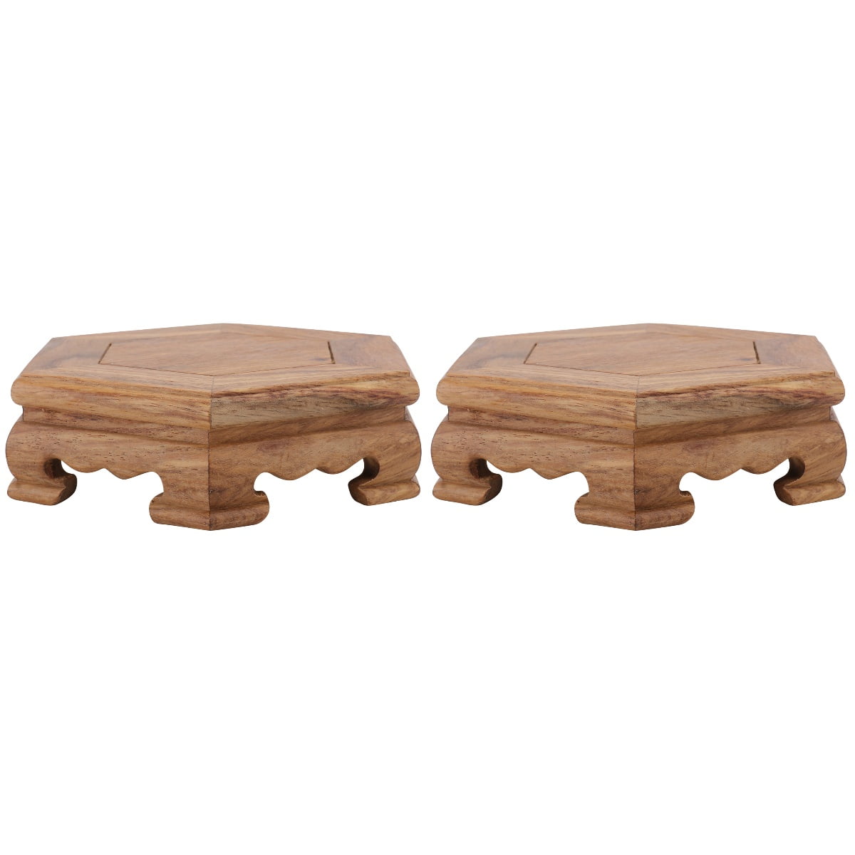 2 Pc Hexagonal Base Indoor Plant Pots Vase Wooden Pedestal Wood Planter ...