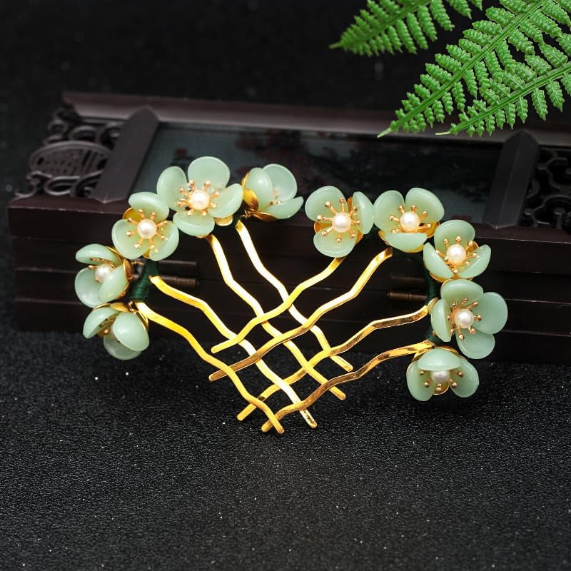 2-Pc Jade Flower Hair Stick Set Traditional Chinese Style Jade Hair ...