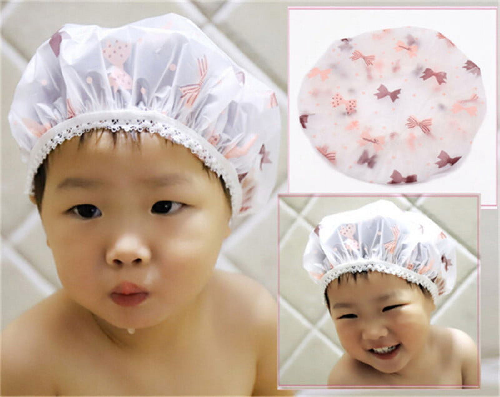 2 Pc Kids Children Shower Cap Waterproof Elastic Bath Hat Cleaning H ...