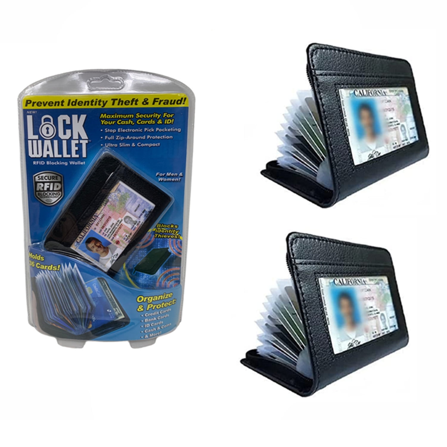 2 Pc Lock Wallet Slim Credit Card Holder Leather Secure Anti-Theft ...