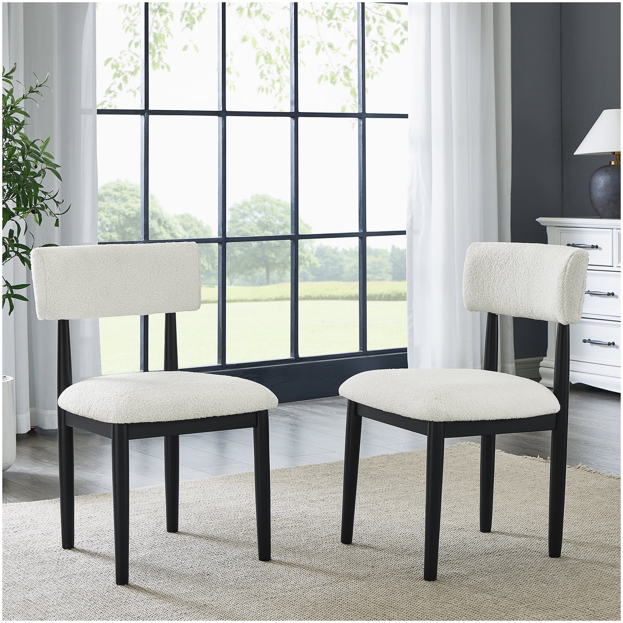 2 Pc Modern Accent Dining Chairs, Boucle Upholstered Seat and Back ...