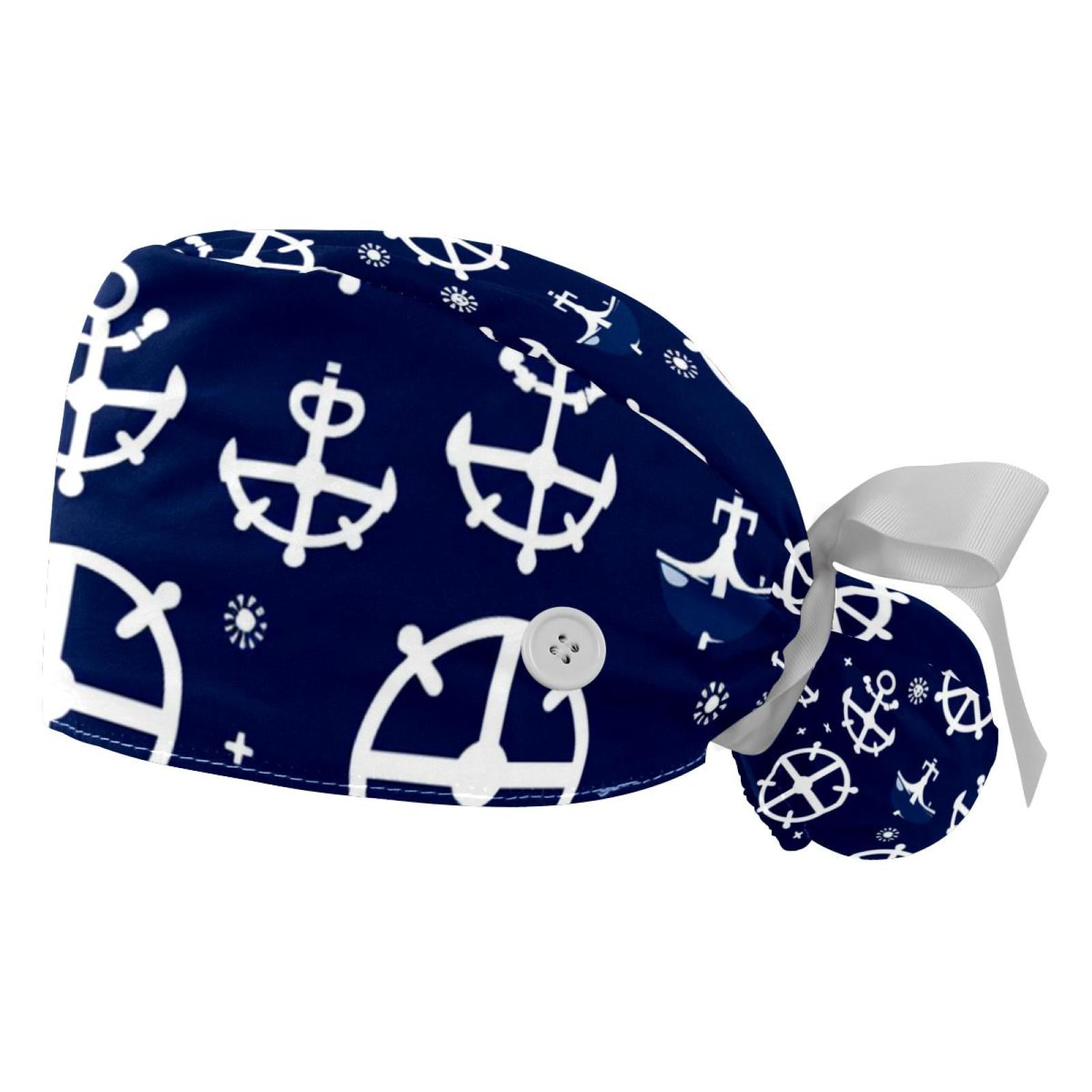 2-Pc Nurse Scrub Caps,Scrub Hats with Buttons and Cotton Sweatband ...